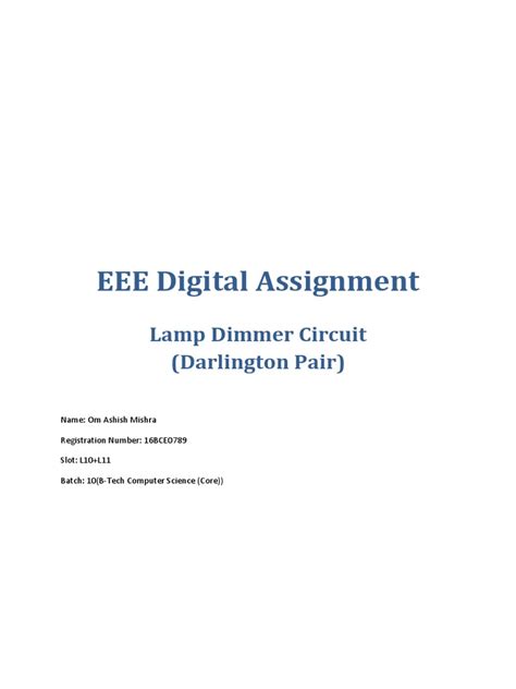 Eee Digital Assignment Lamp Dimmer Circuit Darlington Pair Pdf
