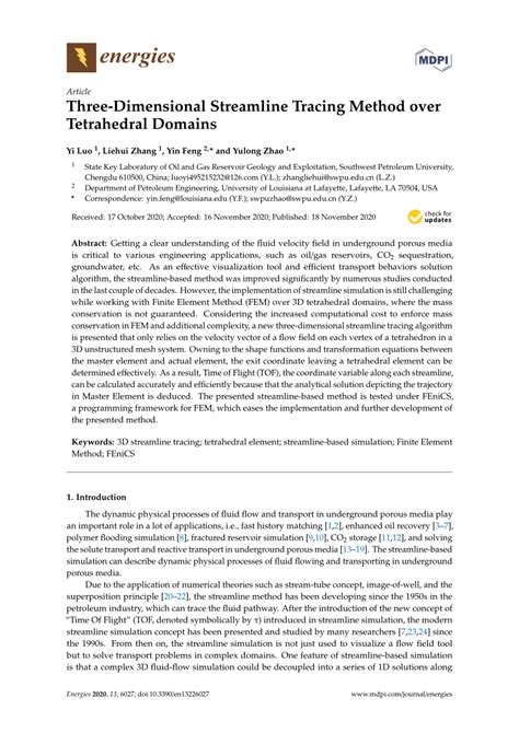Pdf Three Dimensional Streamline Tracing Method Over Tetrahedral Domains