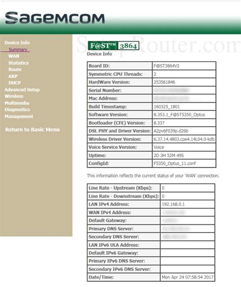 Sagemcom Fast V Optus Screenshot DeviceInfoSummary