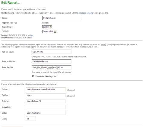 Web Interface Reports Custom Reports