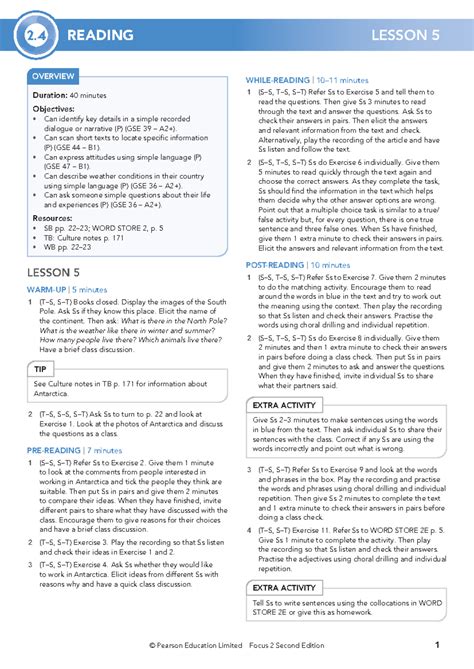 Focus 2 2e U02 Lesson 5 Reading Plan And Activities Guide Studocu