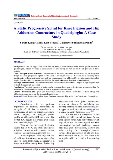 Pdf A Static Progressive Splint For Knee Flexion And Hip Adduction Contracture In Quadriplegia