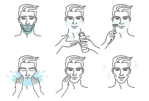 수염을 면도하고 얼굴 피부를 관리하는 남자 캐릭터 거품과 로션 면도기로 면도하십시오 뷰티 바디 케어 개념 면도에 대한 스톡 벡터 아트 및 기타 이미지 Istock