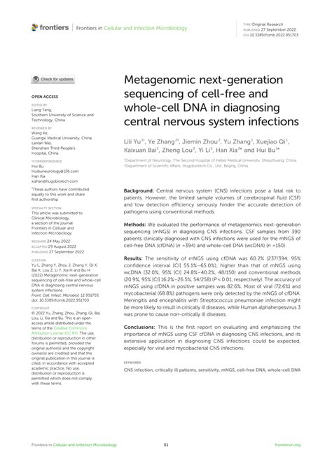 Pdf Metagenomic Next Generation Sequencing Of Cell Free And Whole Cell Dna In Diagnosing
