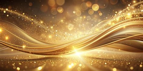 Elegant abstract background of golden swirls line with shimmering particles and bokeh ...