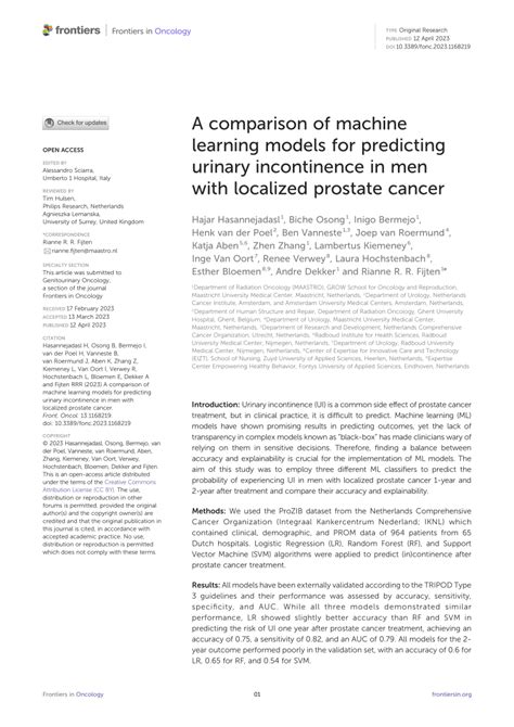 Pdf A Comparison Of Machine Learning Models For Predicting Urinary