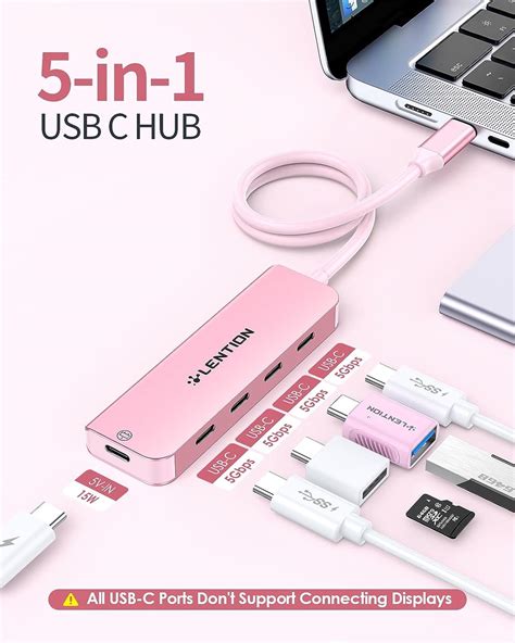LENTION USB C Hub In USB C To USB C Multiport Adapter With FT Long Cable Type C Hub With