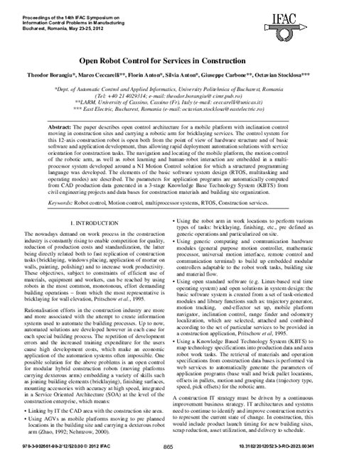 Pdf Open Robot Control For Services In Construction