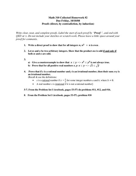 Homework 2 Questions Mathematical Reasoning Math 310 Docsity