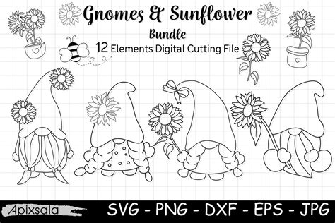 Gnome Sunflower Svg Cut Files Digi Stamp Graphic By Apixsala · Creative