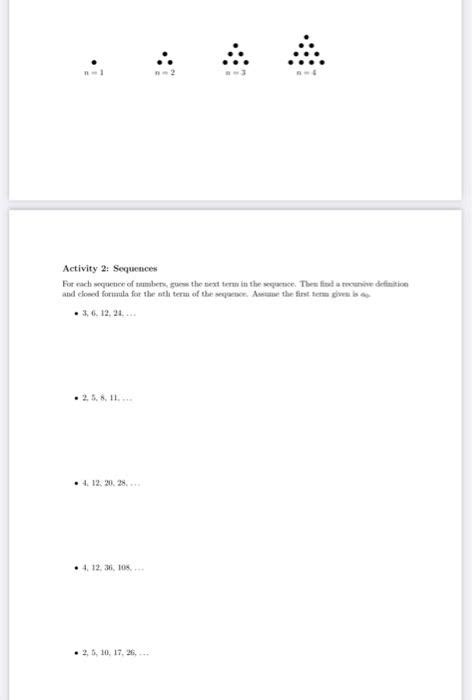 Solved Aetivity 2 Seguences 3 6 12 21 … 2 5 8 11