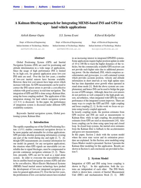 A Kalman Filtering Approach For Integrating Mems Based Ins And Gps For