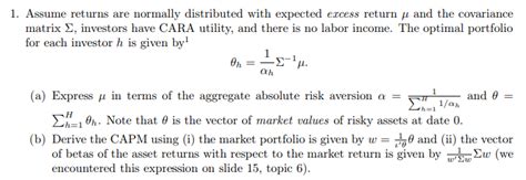1 Assume Returns Are Normally Distributed With Chegg Com