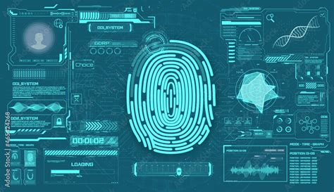 Hud Ui Gui Biometric Access Control Interface Concept Of Fingerprint