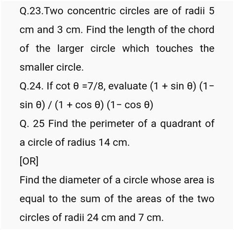 Q23two Concentric Circles Are Of Radii 5 Mathrm Cm And 3 Mathrm ~cm