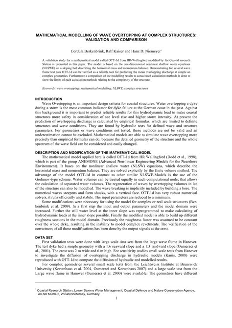Pdf Mathematical Modelling Of Wave Overtopping At Complex Structures Validation And Comparison