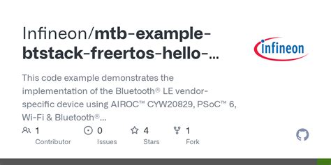 GitHub Infineon Mtb Example Btstack Freertos Hello Sensor This Code Example Demonstrates The