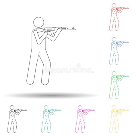 Military With Automatic Weapons Multi Color Set Icon Simple Thin Line Outline Vector Of Army