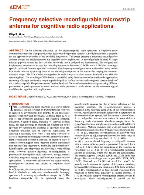 Pdf Frequency Selective Reconfigurable Microstrip Antenna For Cognitive Radio Applications