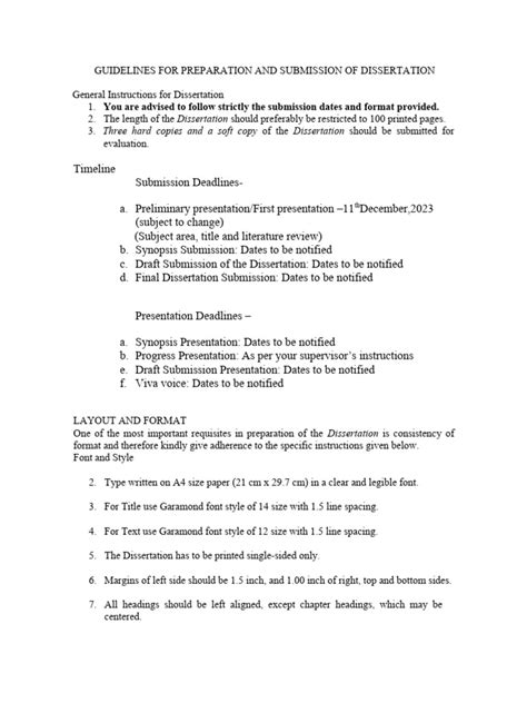 Guidelines For Preparation And Submission Of Dissertation Pdf