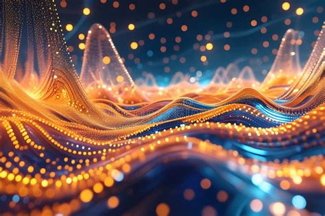 Abstract Digital Wave With Glowing Orange And Yellow Light Particles Stock Illustration