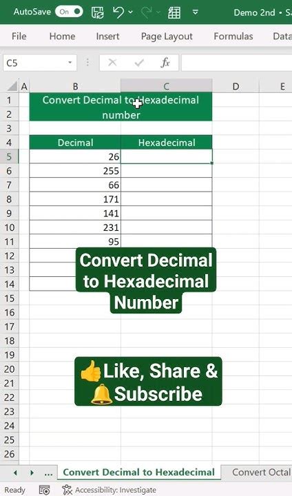 convert decimal to hexadecimal number in ms excel kttrained youtube