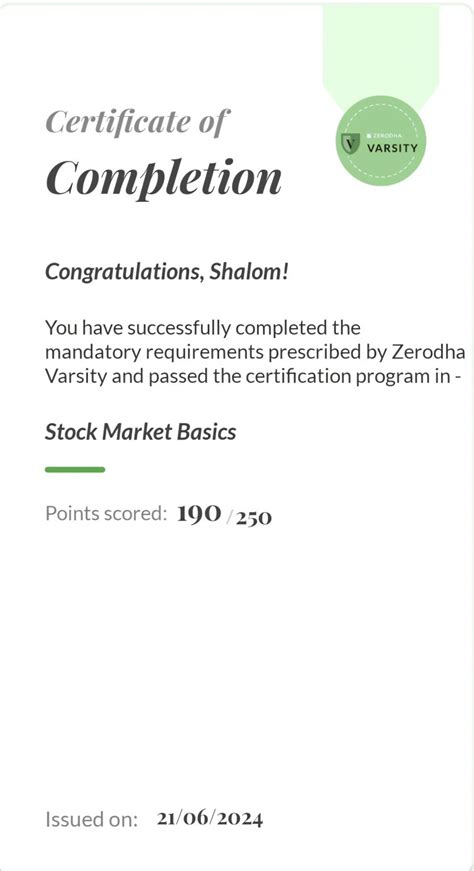 Completion Of Zerodha Varsity Stock Market Certificate Shalom Wilson Posted On The Topic