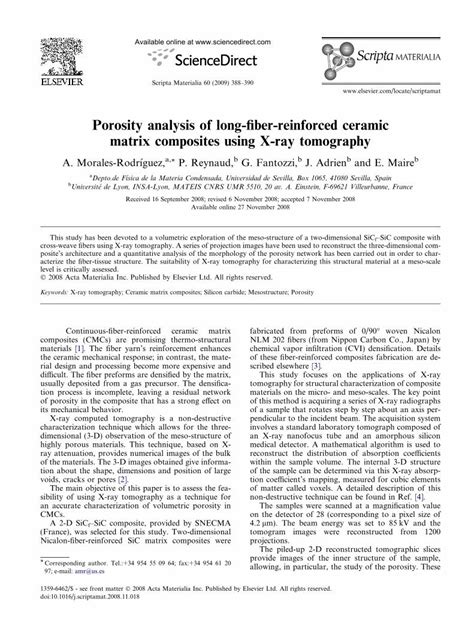 Pdf Porosity Analysis Of Long Fiber Reinforced Ceramic Matrix Composites Using X Ray