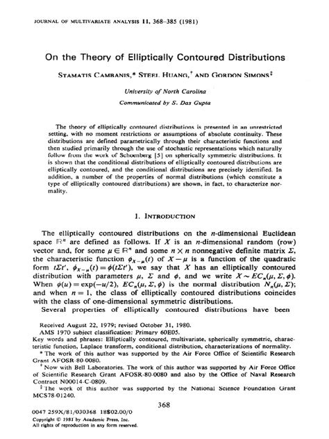 on the theory of elliptically contoured distributions cambanis huang