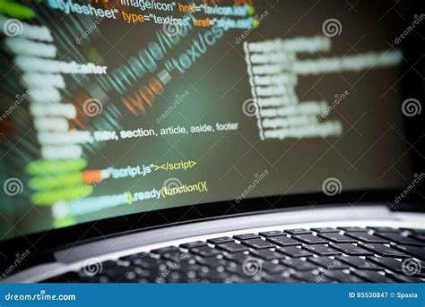 Html Code On A Laptop Screen Stock Image Image Of Text Meta 85530847