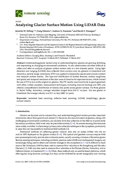 Pdf Glacier Motion Analysis With Lidar And Piv