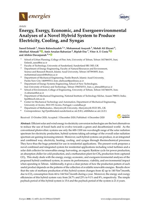 Pdf Energy Exergy Economic And Exergoenvironmental Analyses Of A Novel Hybrid System To