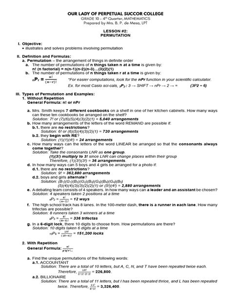 Q4 L2 Permutation Pdf Permutation Mathematics