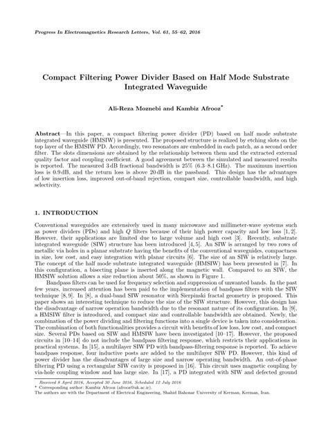 Pdf Compact Filtering Power Divider Based On Half Mode Substrate Integrated Waveguide
