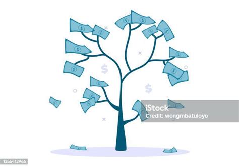 금융 사업 투자 이익 플랫 디자인 벡터 일러스트의 돈 나무 달러 지폐와 포스터 또는 배경에 대한 황금 동전 0명에 대한 스톡