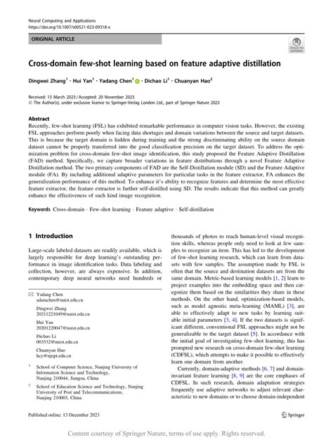cross domain few shot learning based on feature adaptive distillation