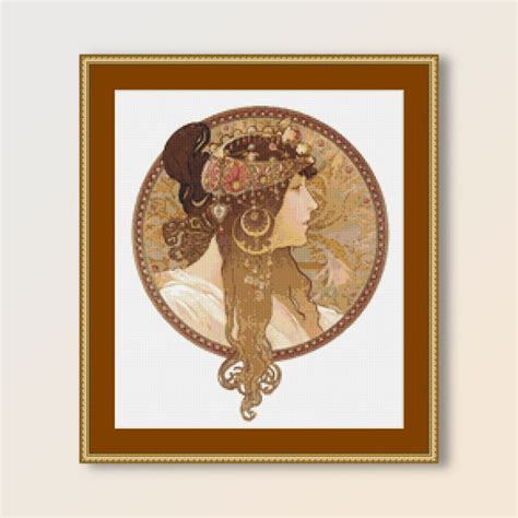 Alphonse Mucha Cross Stitch Pattern Byzantine Figure Instant Digital Download Printable Pdf