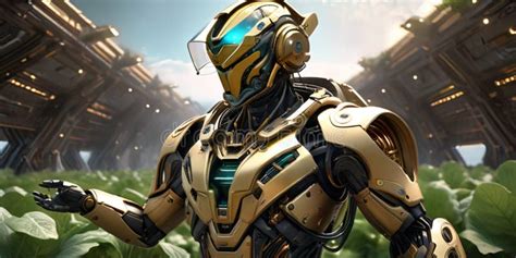 humanoid robots grow vegetables in a space farm generating ai stock