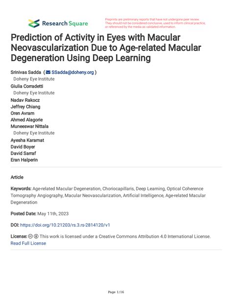 Pdf Prediction Of Activity In Eyes With Macular Neovascularization Due To Age Related Macular