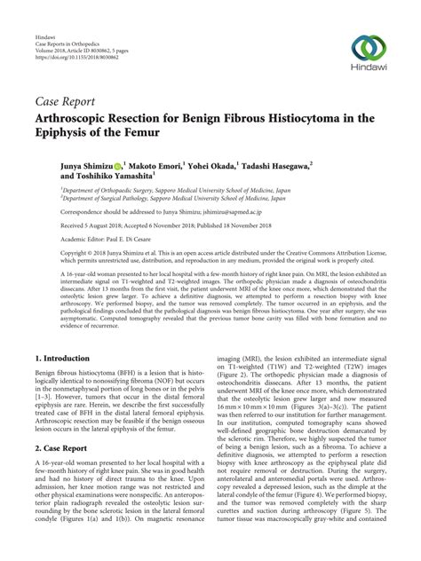 Pdf Arthroscopic Resection For Benign Fibrous Histiocytoma In The Epiphysis Of The Femur