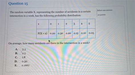 solved question 15 select one answer the random variable x