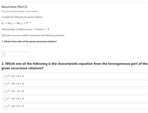 solved recurrence part 2 6 0 points possible graded