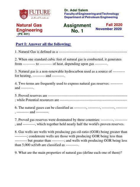 Natural Gas Engineering Assignment Pdf Gases Natural Gas