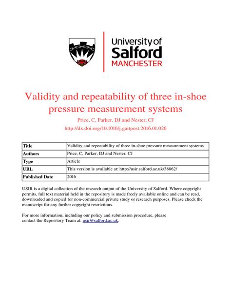 Validity And Repeatability Of Three Inshoe Pressure Measurement