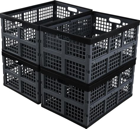 Nicesh 4 Pack 42 L Plastic Folding Storage Crate Collapsible Storage Basket Crate