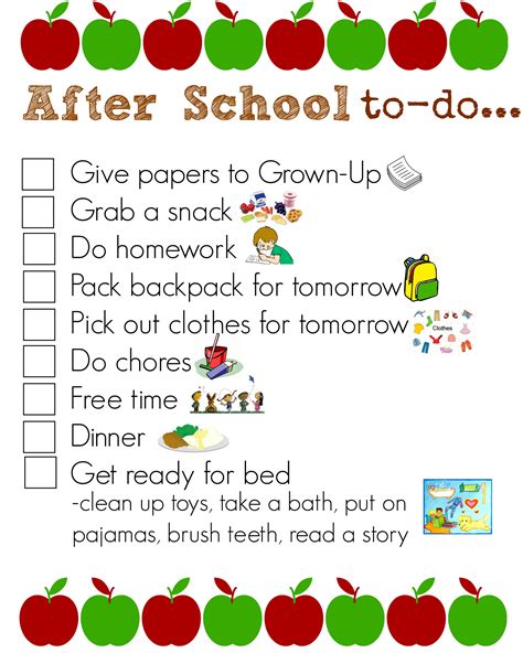 Free Printable After School Routine Chart