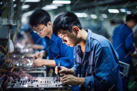 Premium Photo Technicians Assembling Electronic Circuits In A Factory