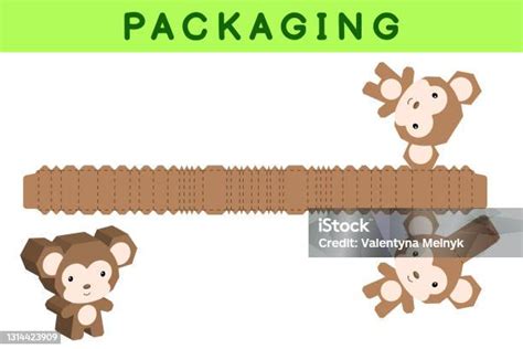 파티 호의 상자 다이 컷 원숭이 디자인 과자 사탕 작은 선물 빵집 패키지 템플릿 어떤 목적을 위한 훌륭한 디자인 생일 베이비 샤워 피나타 벡터 스톡 일러스트레이션입니다 0