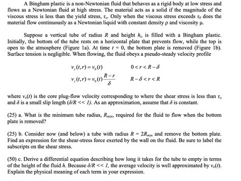 A Bingham Plastic Is A Non Newtonian Fluid That