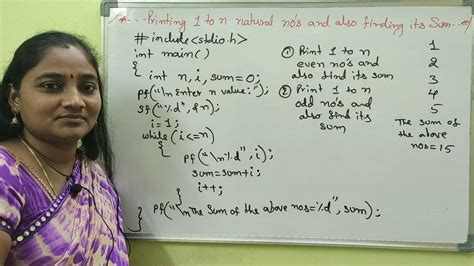 C Language Natural Numbers And Its Sum In C Both In Telugu And Englishtelugu